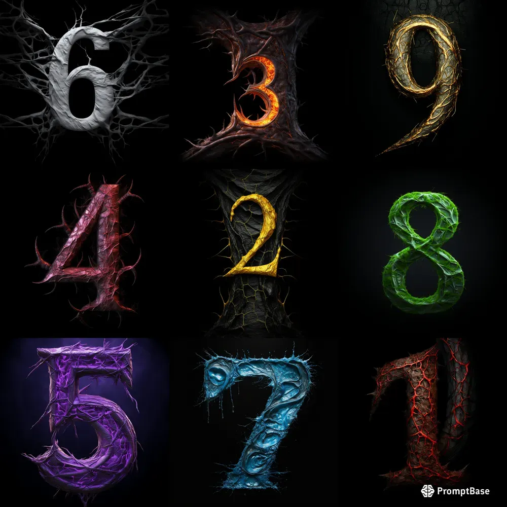 Veiny Numbers In Horror Style Midjourney Prompt | PromptBase