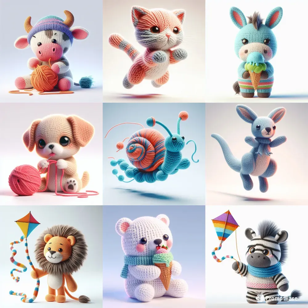 Adorable 3D Knitted Animals DALL·E Prompt | PromptBase