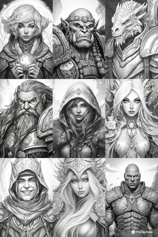 Fantasy Character Portrait Bw Drawings Midjourney Prompt | PromptBase