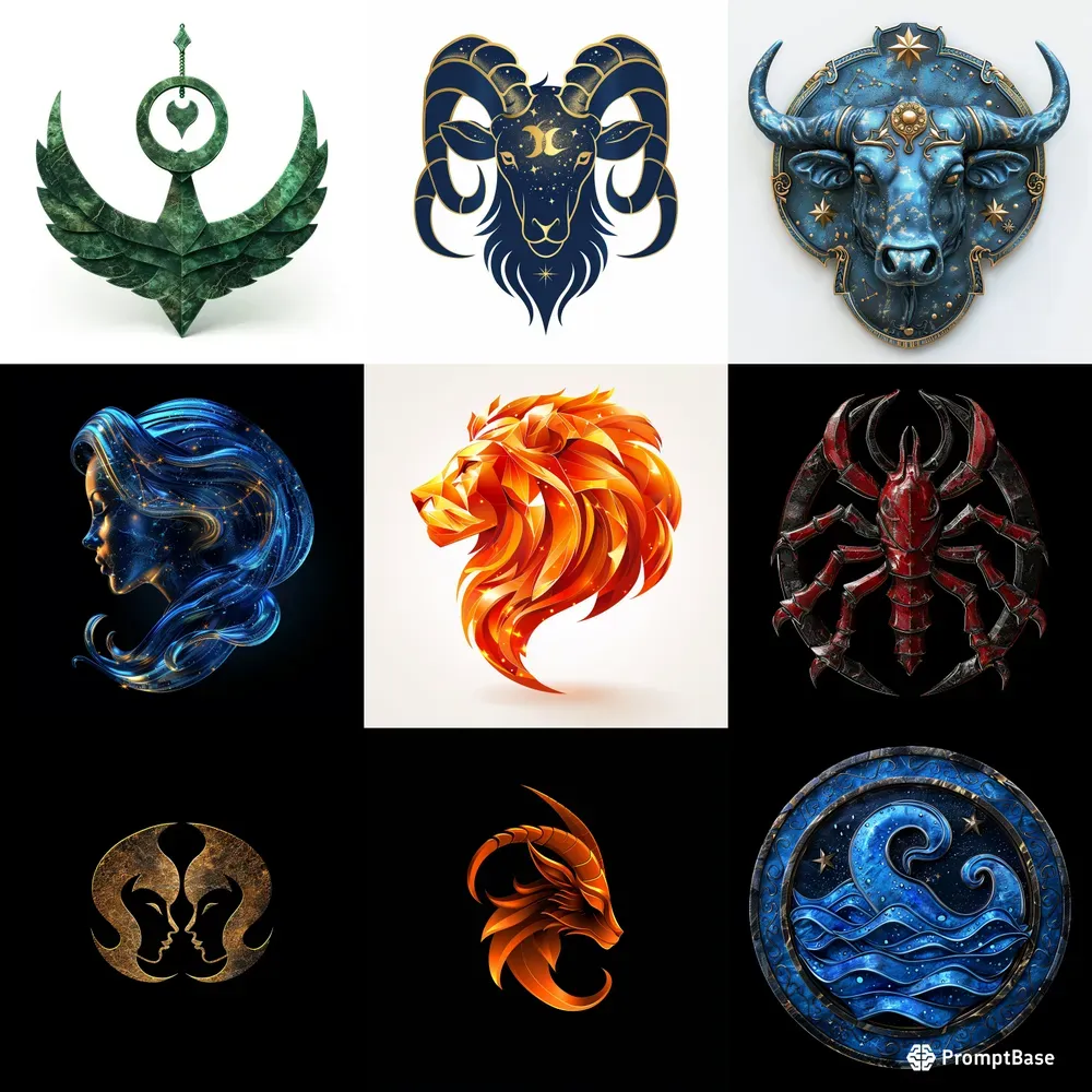 Exquisite Astrological Zodiac Sign Logos Midjourney Prompt | PromptBase
