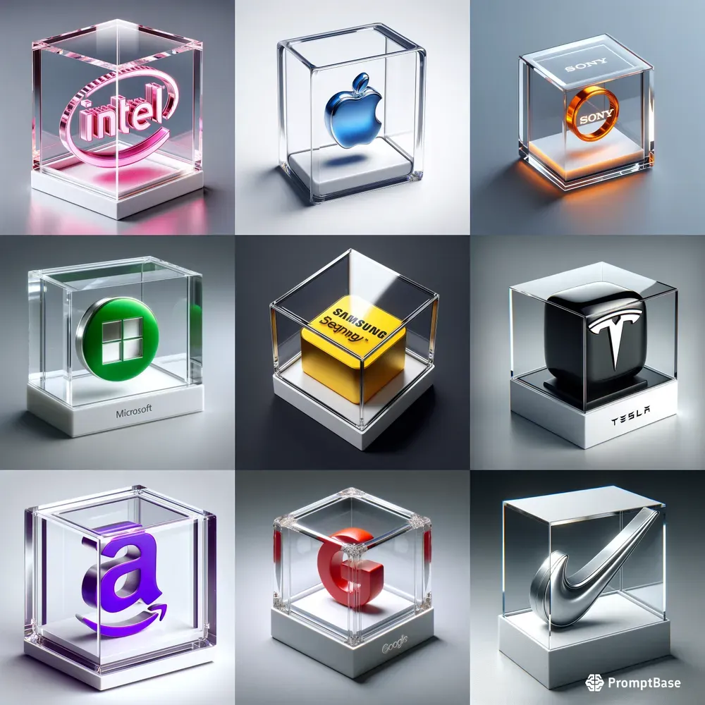 3D Company Logos In Transparent Cubes DALL·E Prompt | PromptBase