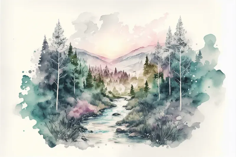 Beautiful Landscape Watercolor Paintings Midjourney Prompt | PromptBase