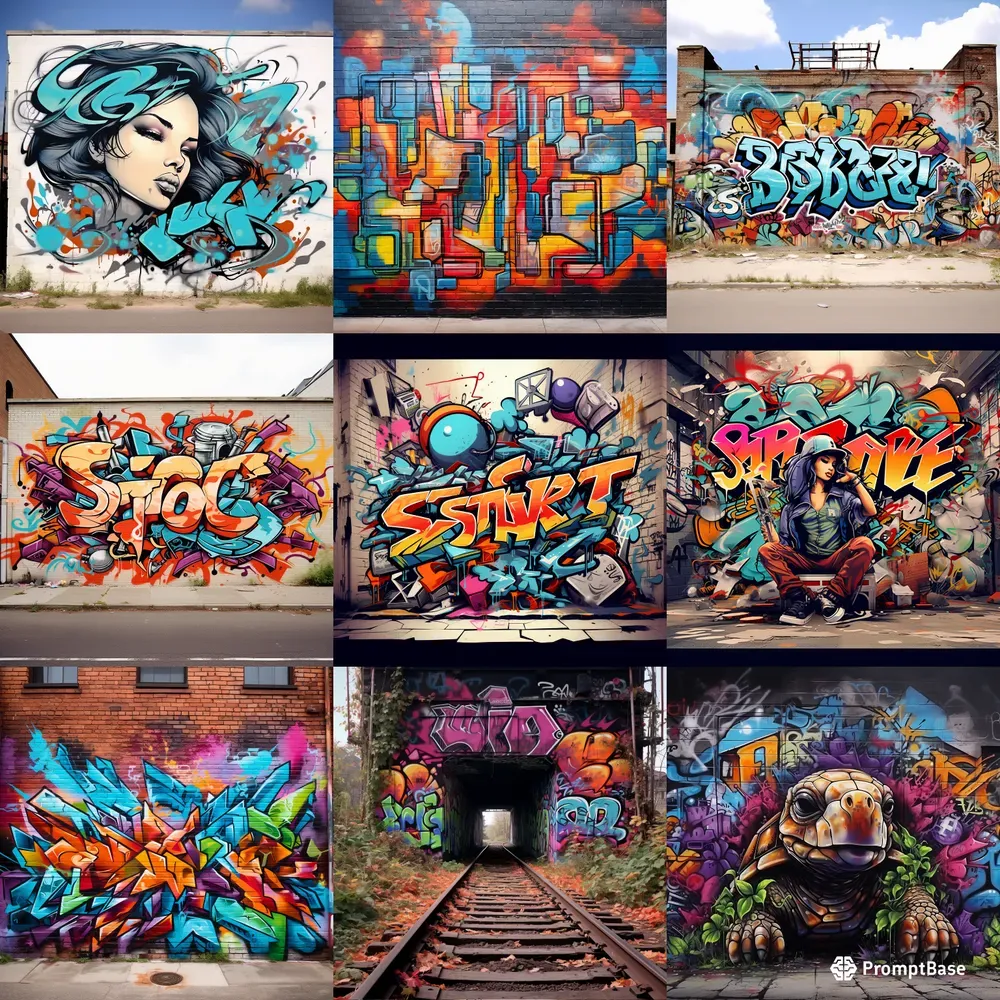 Realistic Graffiti Compositions Midjourney Prompt | PromptBase