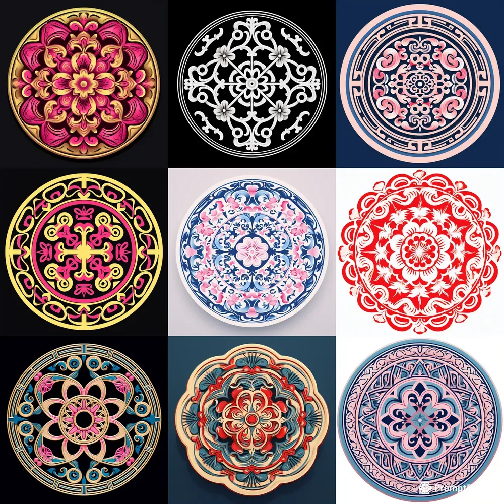 Woodcut Carved Circular Icon Patterns Midjourney Prompt | PromptBase