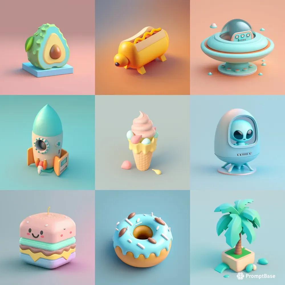 Cute Icons 3D Collections Midjourney Prompt | PromptBase