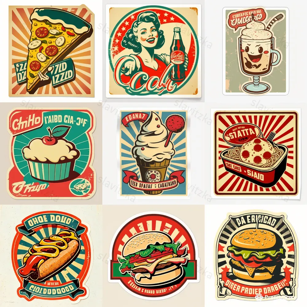 Food Vintage Stickers Midjourney Prompt | PromptBase