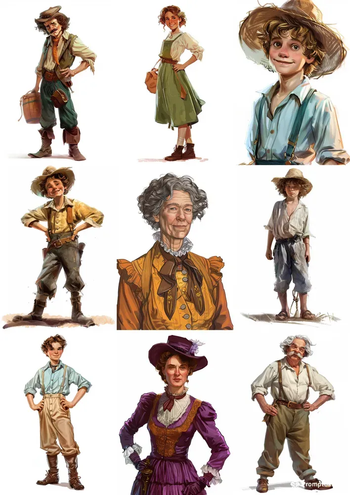 The Adventures Of Tom Sawyer Characters Midjourney Prompt | PromptBase