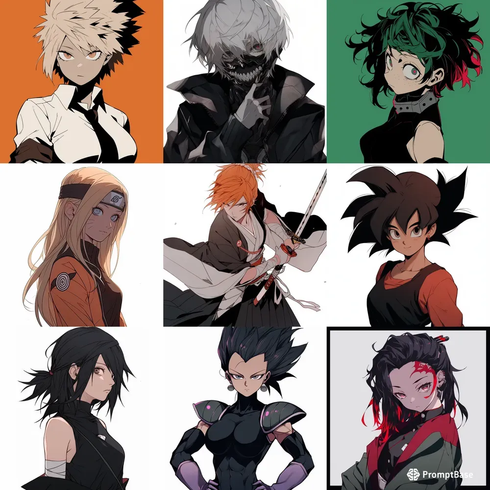 Genderbent Anime Characters Midjourney Prompt | PromptBase