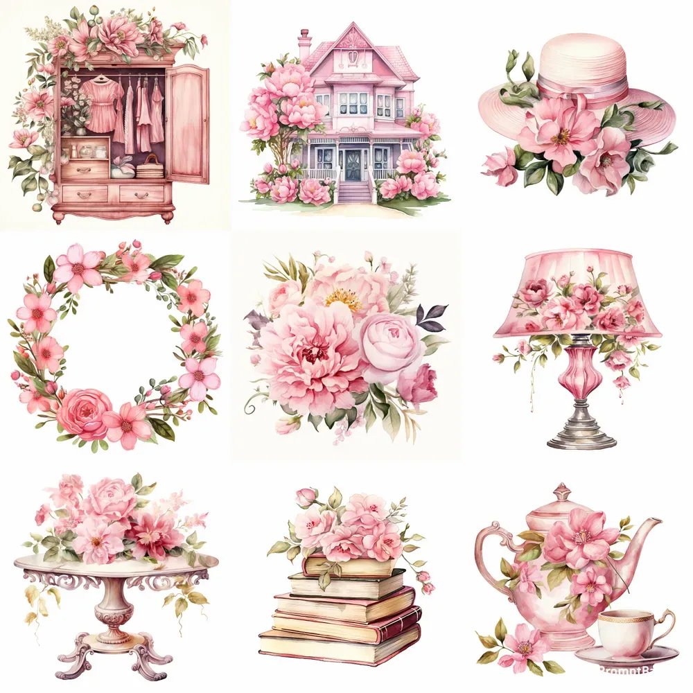 Shabby Chic Watercolor Cliparts Vintage Midjourney Prompt | PromptBase