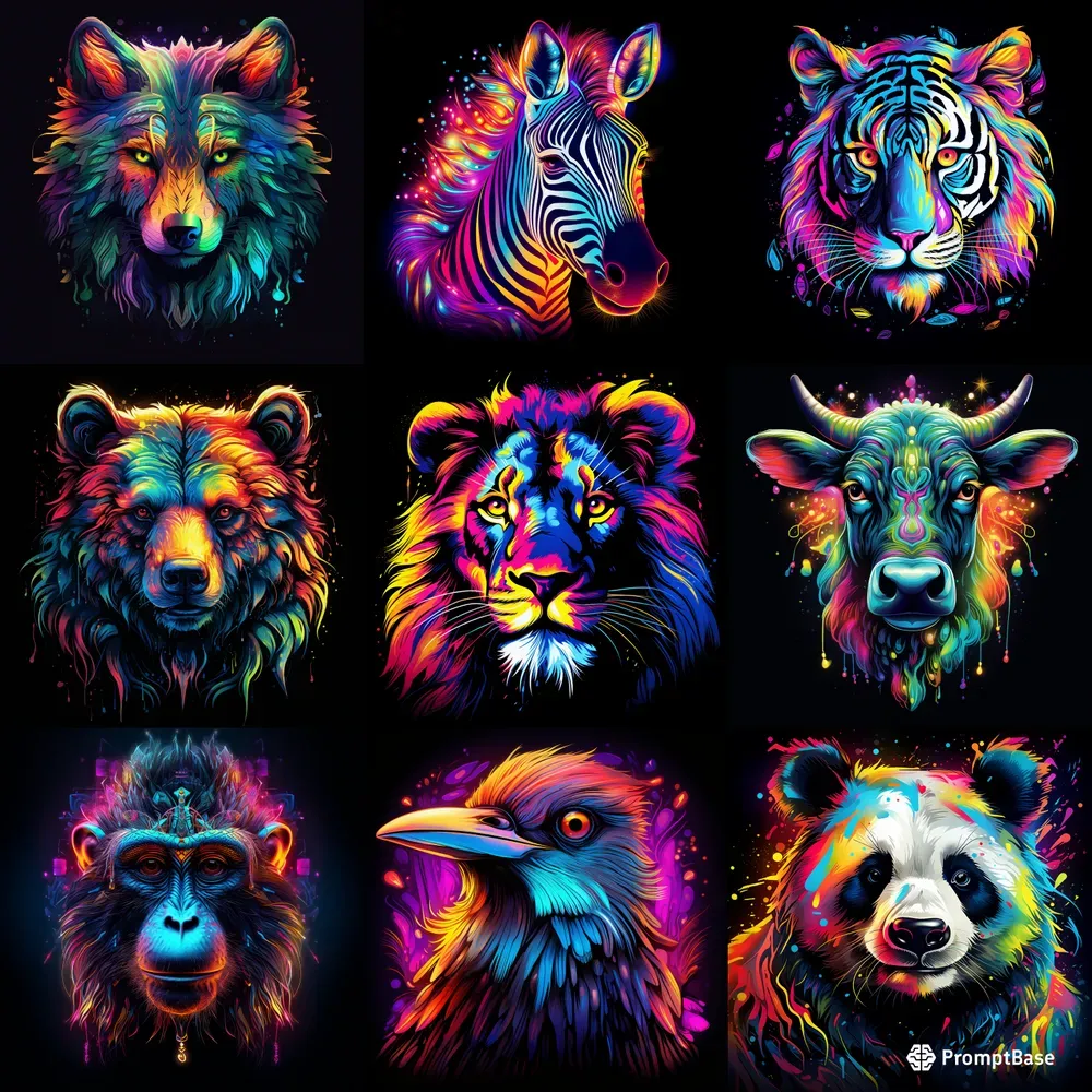 Neon Animals T Shirt Designs Midjourney Prompt | PromptBase