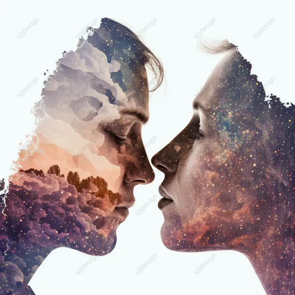 Double Exposure Merged Portraits Midjourney Prompt | PromptBase