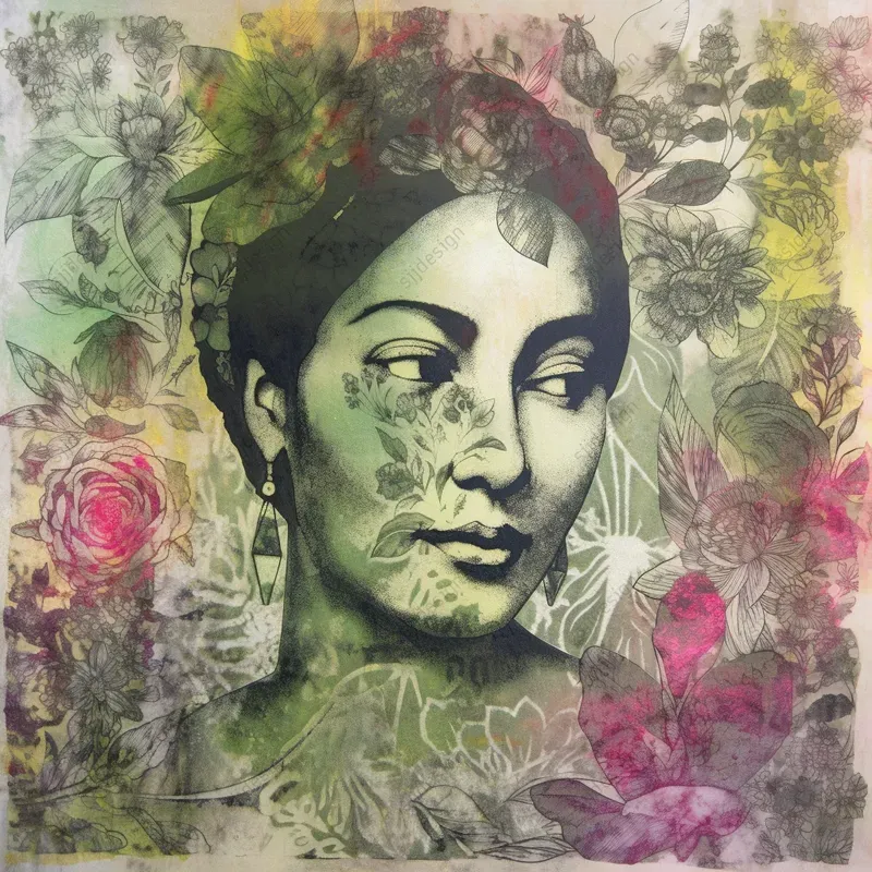 Layered Gelli Plate Monoprints Midjourney Prompt | PromptBase