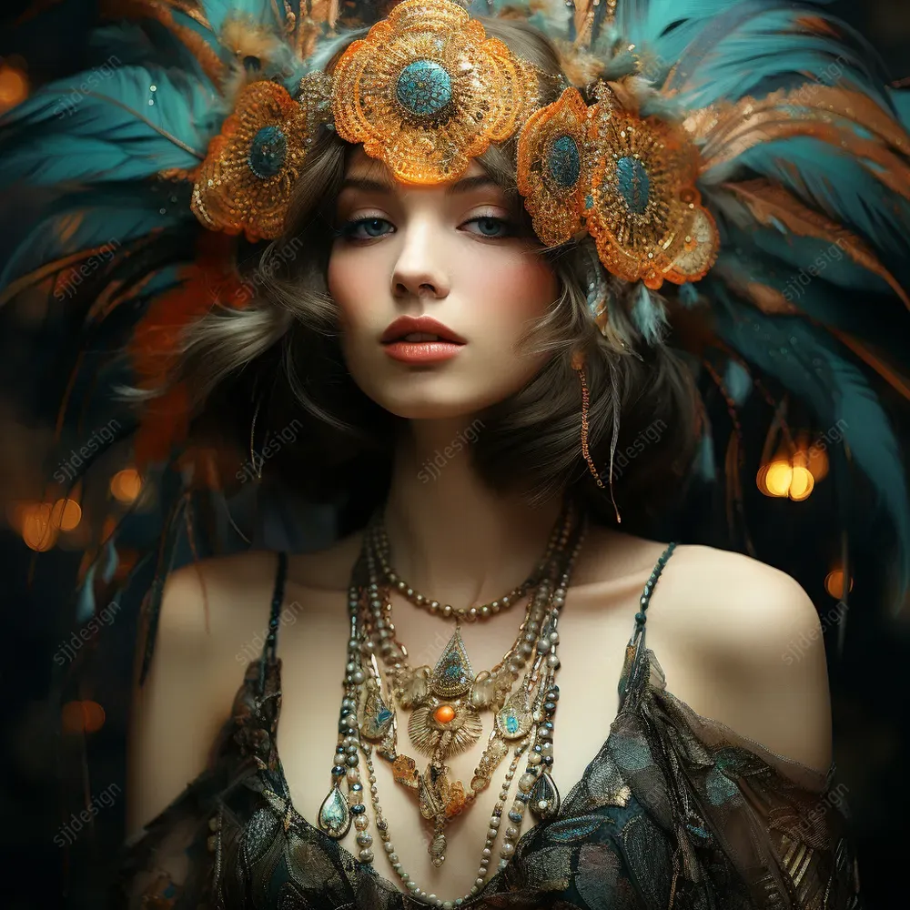 Gilded Deco Glam Portraits Midjourney Prompt | PromptBase