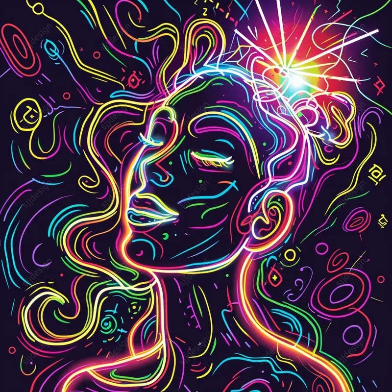 Trippy Neon Groove Line Art Midjourney Prompt | PromptBase