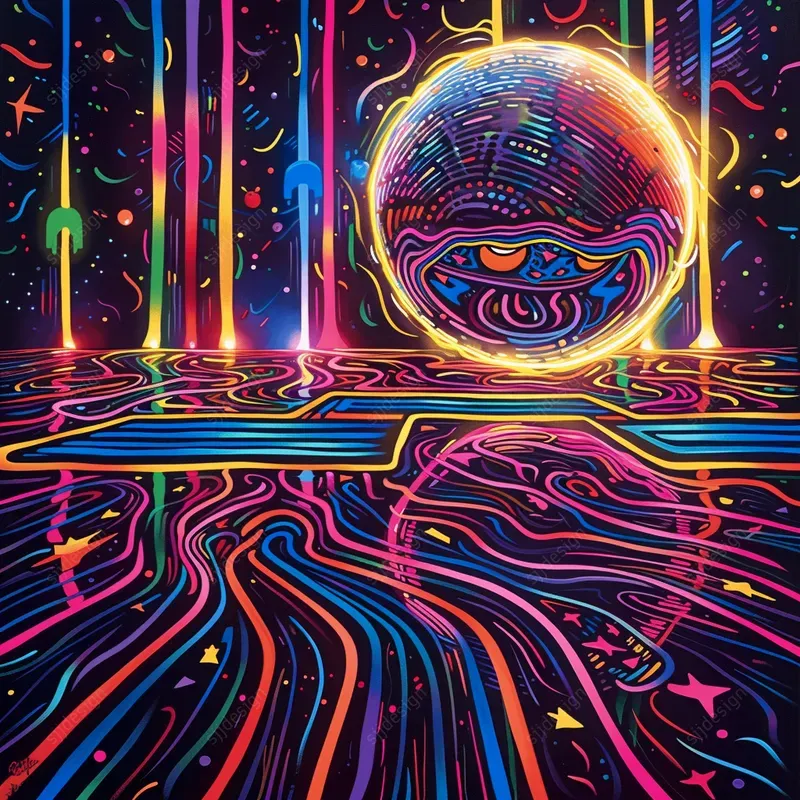 Trippy Neon Groove Line Art Midjourney Prompt | PromptBase