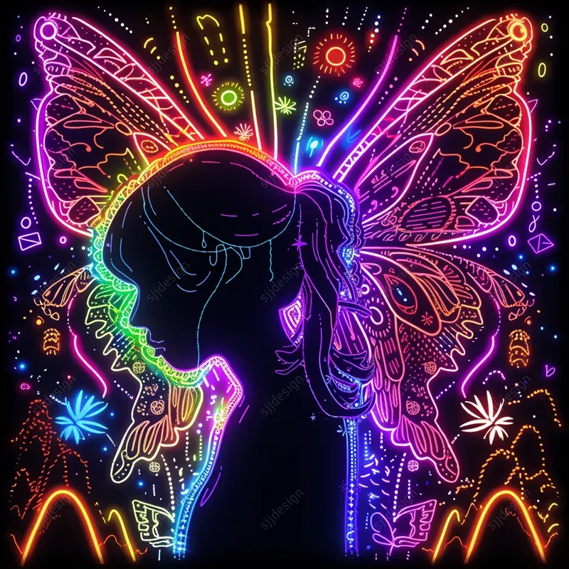 Trippy Neon Groove Line Art Midjourney Prompt | PromptBase