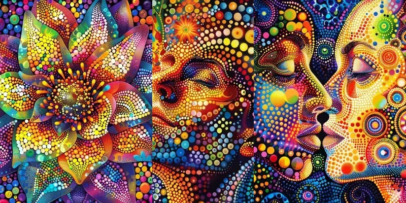 Dot Kaleidoscope Fusion Art Generator App | PromptBase