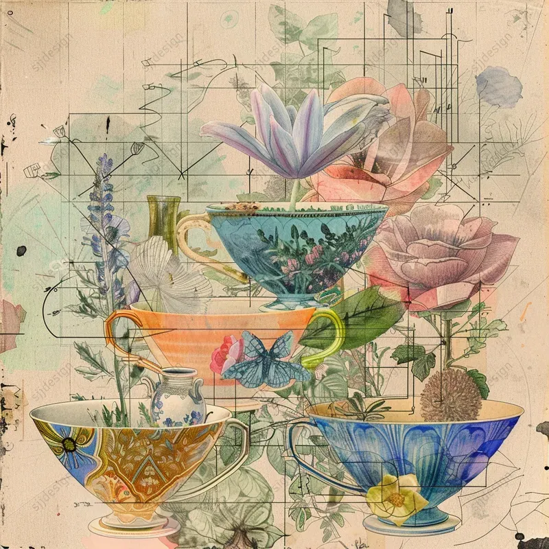 Floral Renaissance Grid Drawings Midjourney Prompt | PromptBase