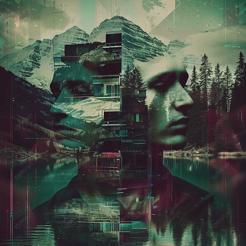 Dreamy Brutalist Pixelscape Collage Art Midjourney Prompt | PromptBase