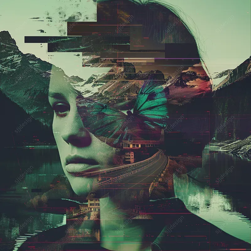 Dreamy Brutalist Pixelscape Collage Art Midjourney Prompt | PromptBase