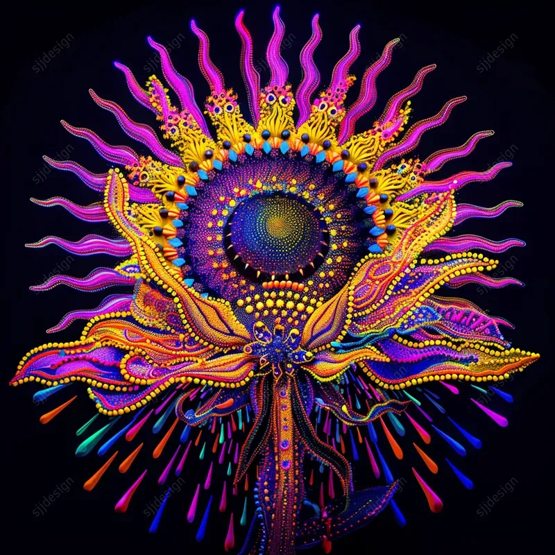 Neon Henna Solar Serenity Art Midjourney Prompt | PromptBase