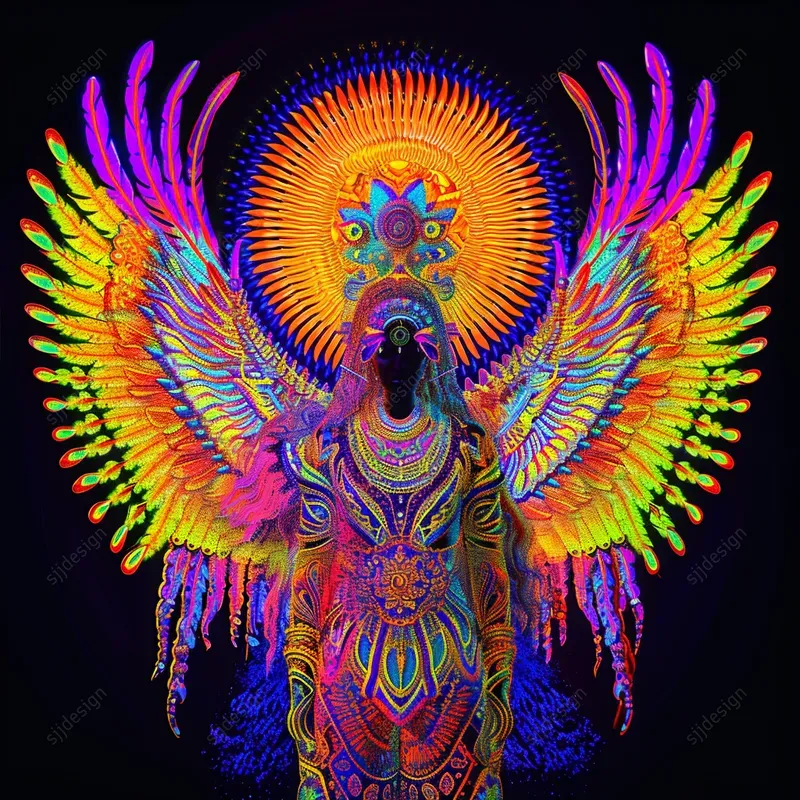 Neon Henna Solar Serenity Art Midjourney Prompt | PromptBase