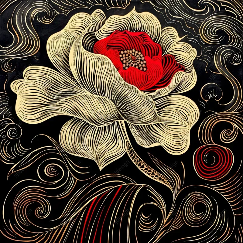 Elegant Swirls Modern Linocut Art Midjourney Prompt | PromptBase