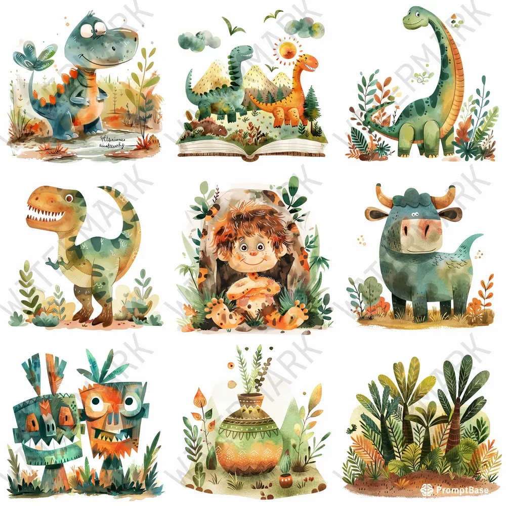Prehistoric Dinosaur Watercolors Midjourney Prompt | PromptBase