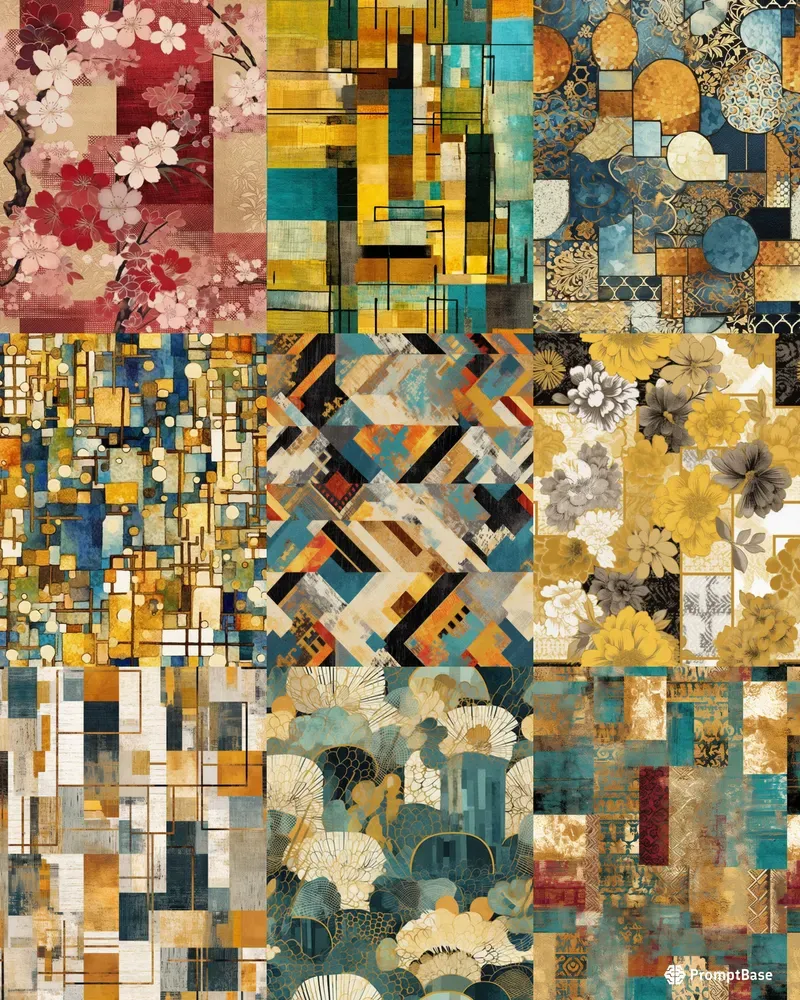 Mondrian Hokusai Klimt Textile Journeys Midjourney Prompt | PromptBase