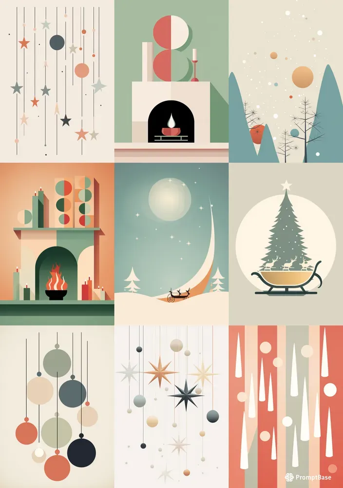 Midcentury Modern Christmas Poster Art Midjourney Prompt | PromptBase