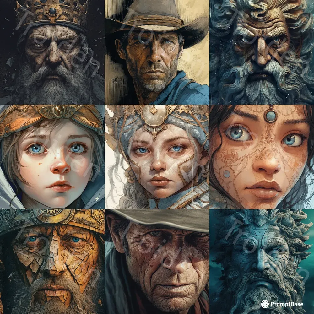 Portraits Of Weathered Persons Faces Midjourney Prompt | PromptBase