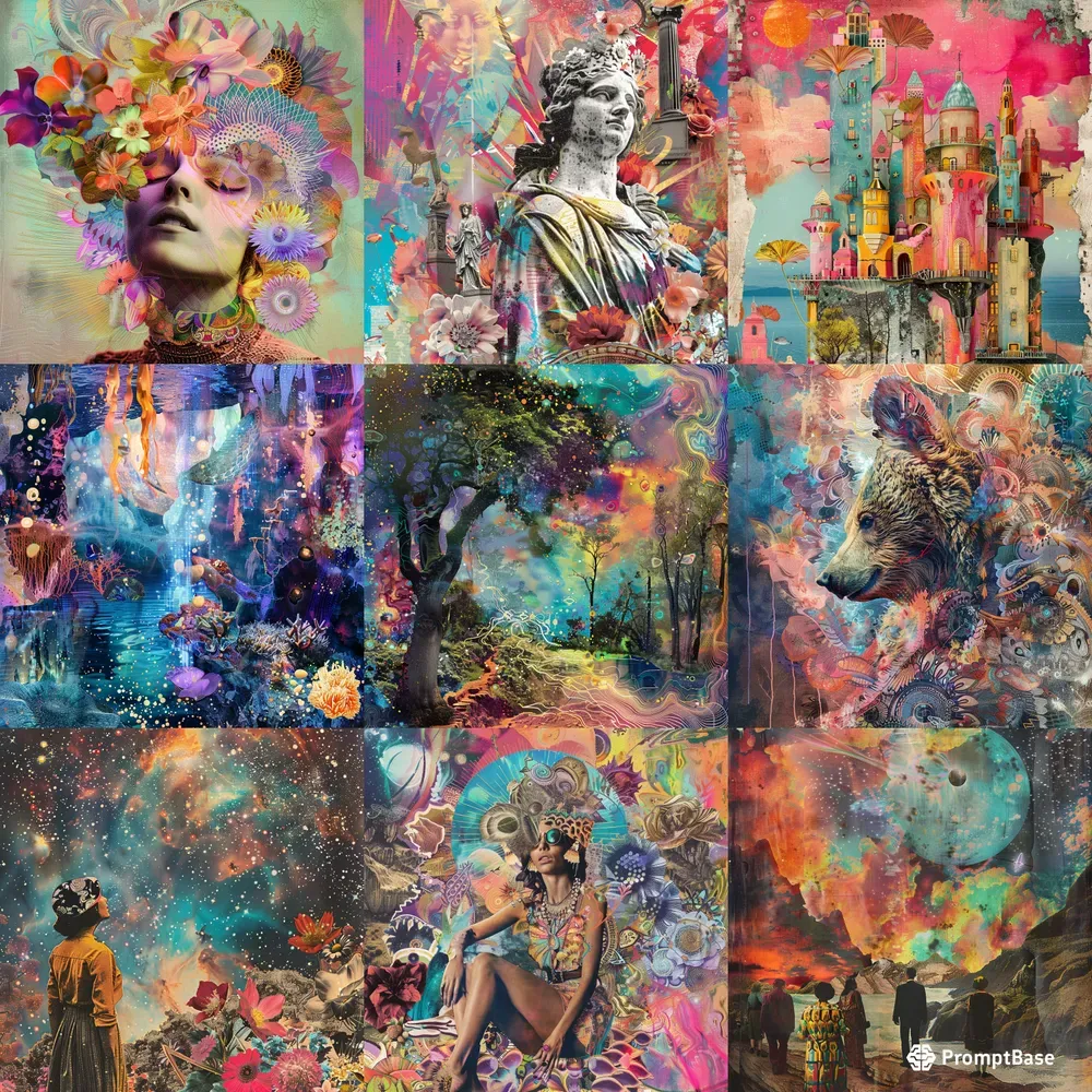 Beaty Digital Dreamscape Collages Art Midjourney Prompt | PromptBase
