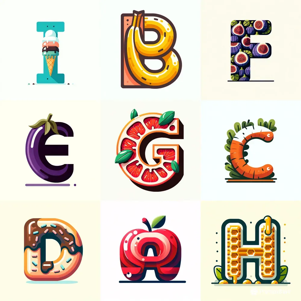 Vector Flat Food Letters DALL·E Prompt | PromptBase
