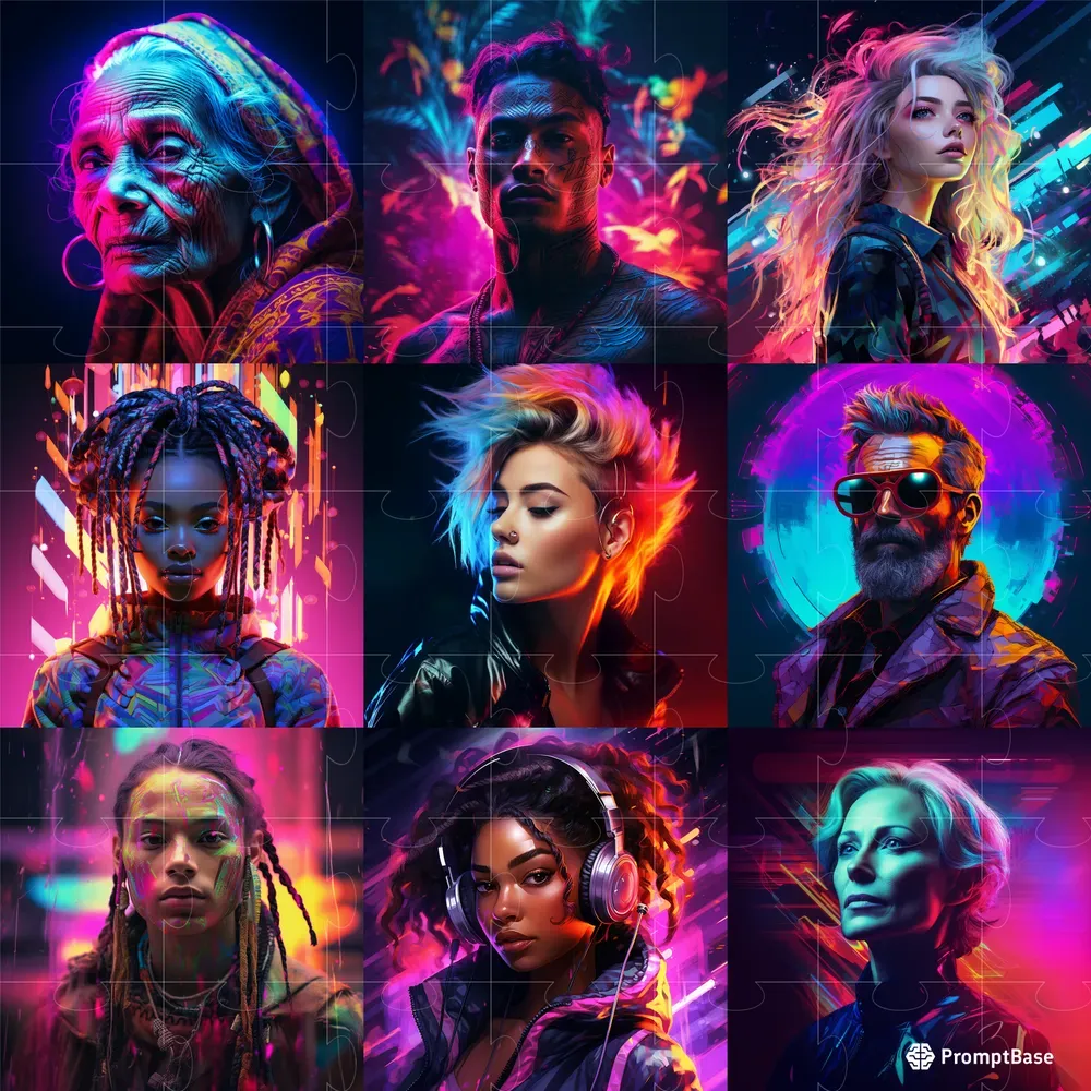Colorful Digital Cyber Portraits Midjourney Prompt | PromptBase