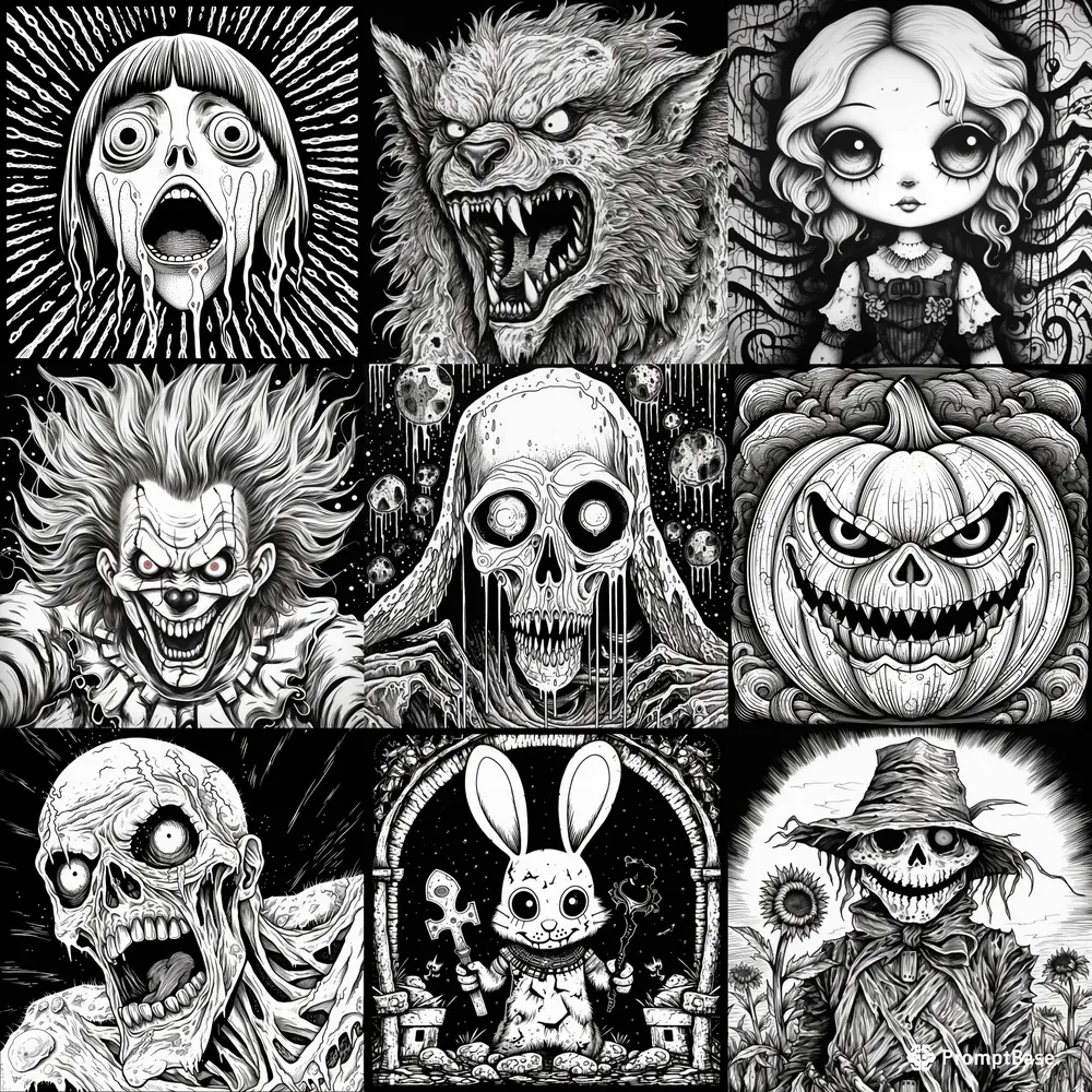 Coloring Horror Creepy Art Midjourney Prompt | PromptBase