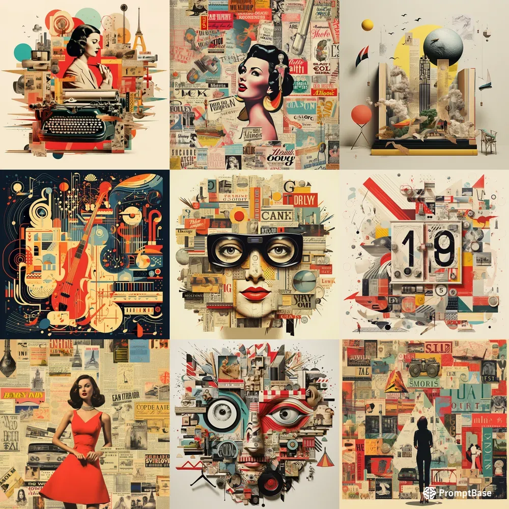 Typo Collage Fusions Illustrations Midjourney Prompt | PromptBase