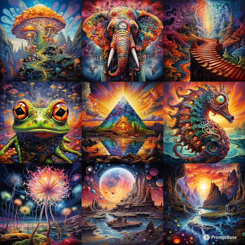 Dali Surreal Psychedelic Fusion Paints Midjourney Prompt | PromptBase