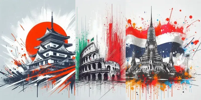 Iconic Landmarks With A Splash Of Color DALL·E Prompt | PromptBase