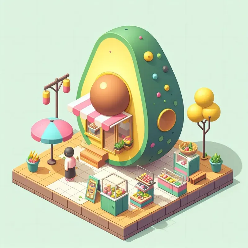 Shops Shaped Like Isometric Fruits DALL·E Prompt | PromptBase