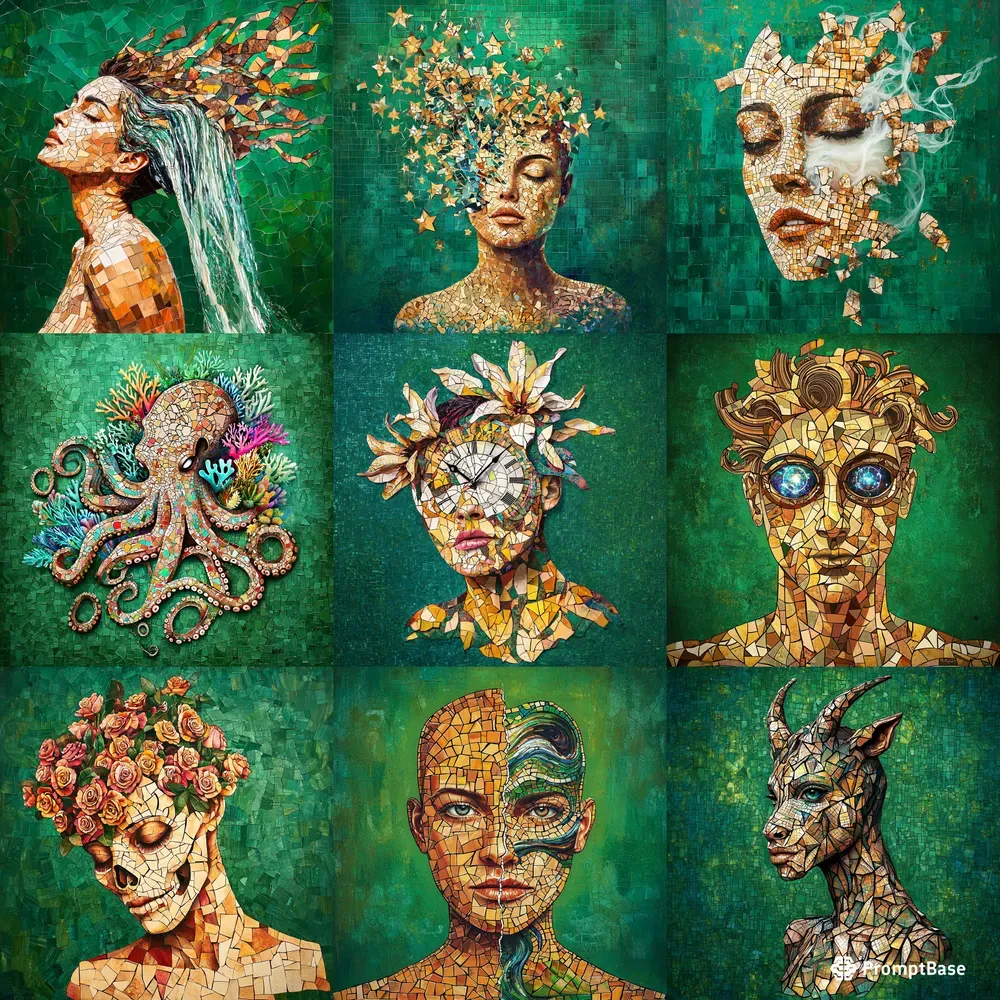 Immersive Surreal Mosaic Portraits Midjourney Prompt | PromptBase