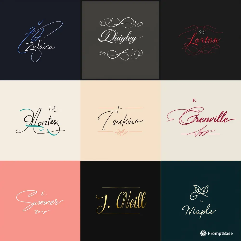 Elegant Handmade Signature Logo Designs Midjourney Prompt | PromptBase