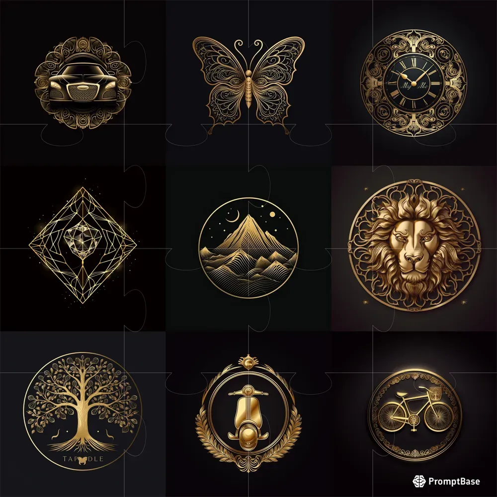 Gold Luxurious Logos Midjourney Prompt | PromptBase