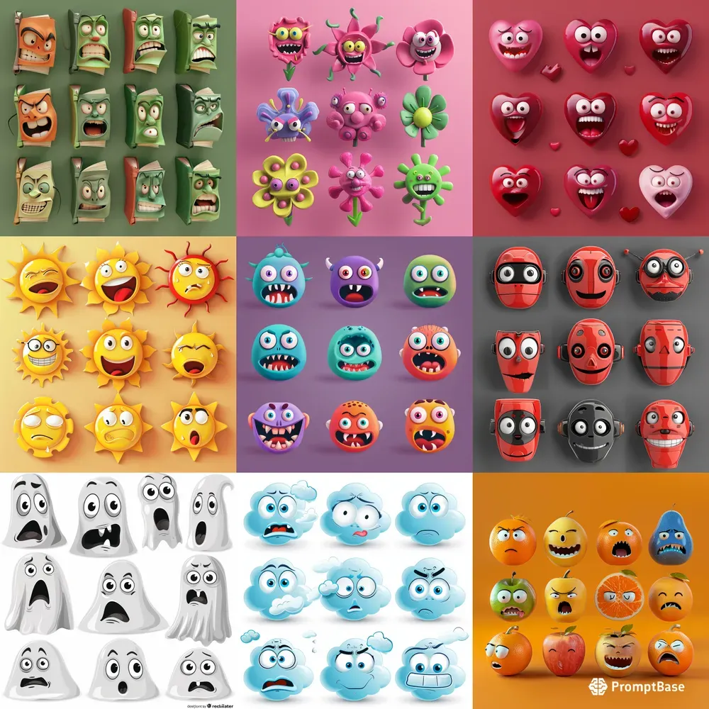 Quirky Animated Faces With Emotions Midjourney Prompt | PromptBase