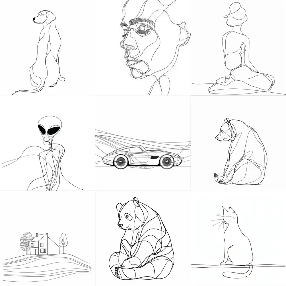 One Continuous Line Drawings Midjourney Prompt | PromptBase