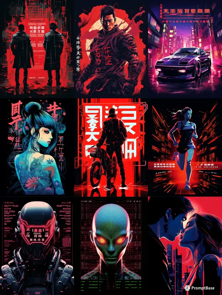 Japanese Style Posters With Neon Colors Midjourney Prompt | PromptBase