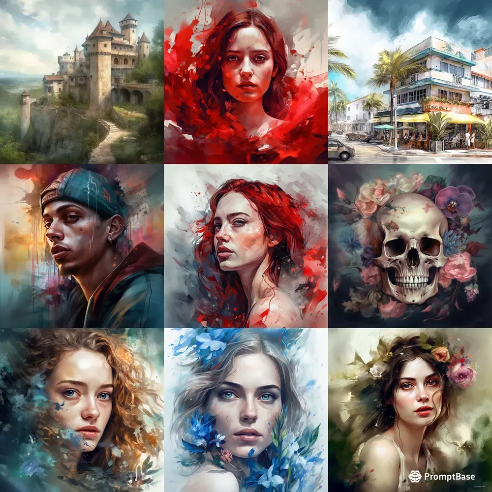 New Romanticism Watercolor Fusion Artworks Midjourney Prompt | PromptBase