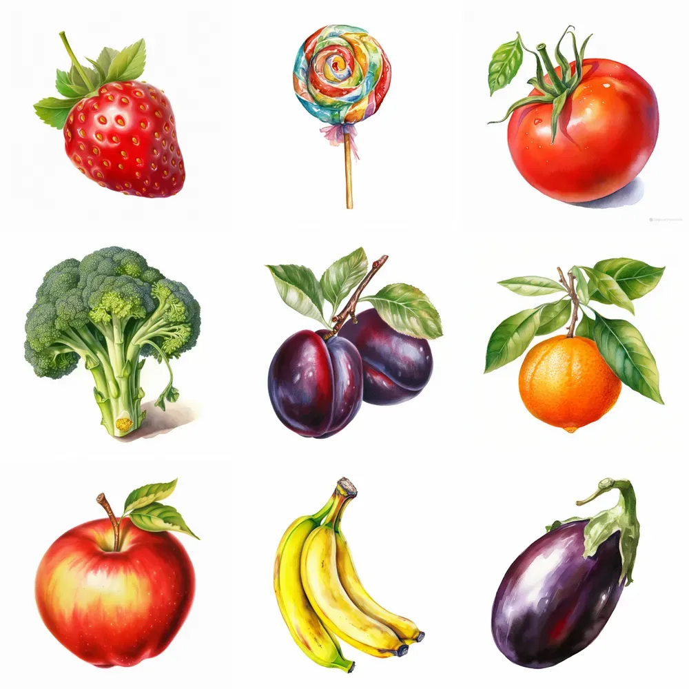 Fruits And Vegetables Illustrations Midjourney Prompt | PromptBase