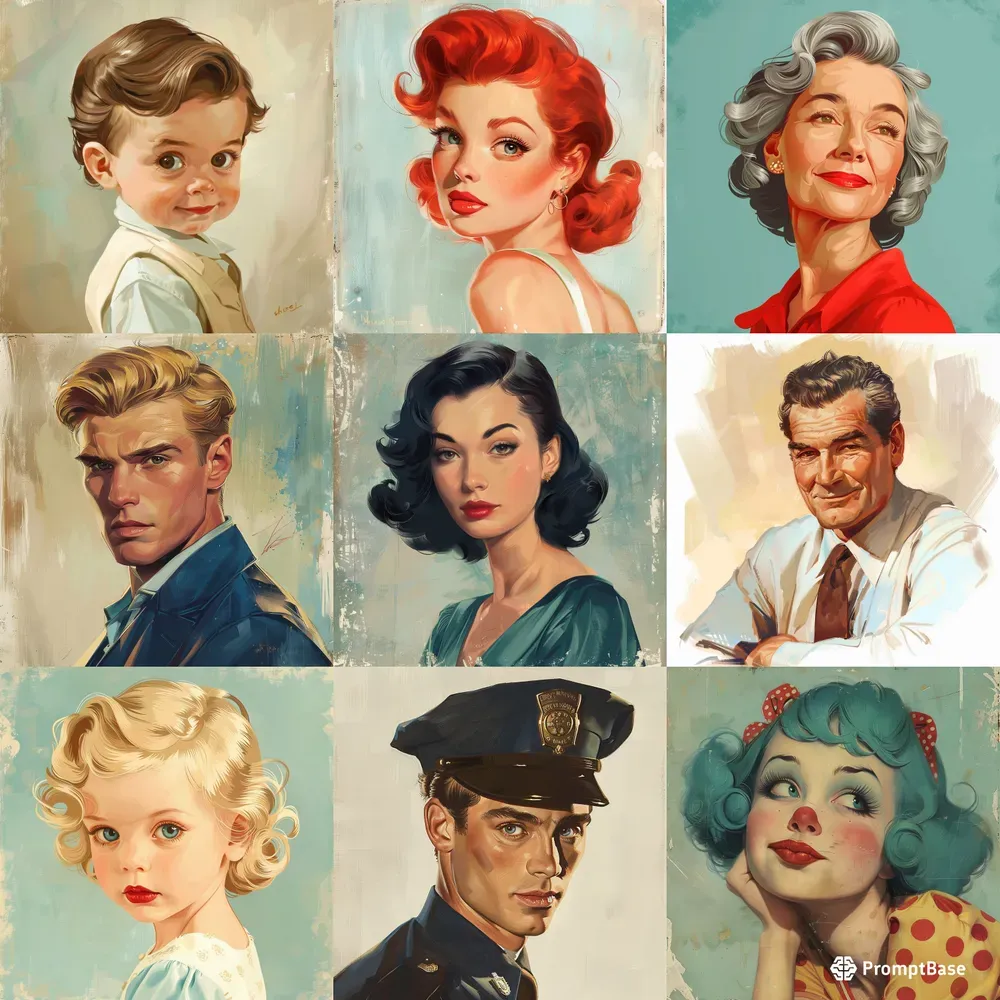50s Magazine Portraits Midjourney Prompt | PromptBase