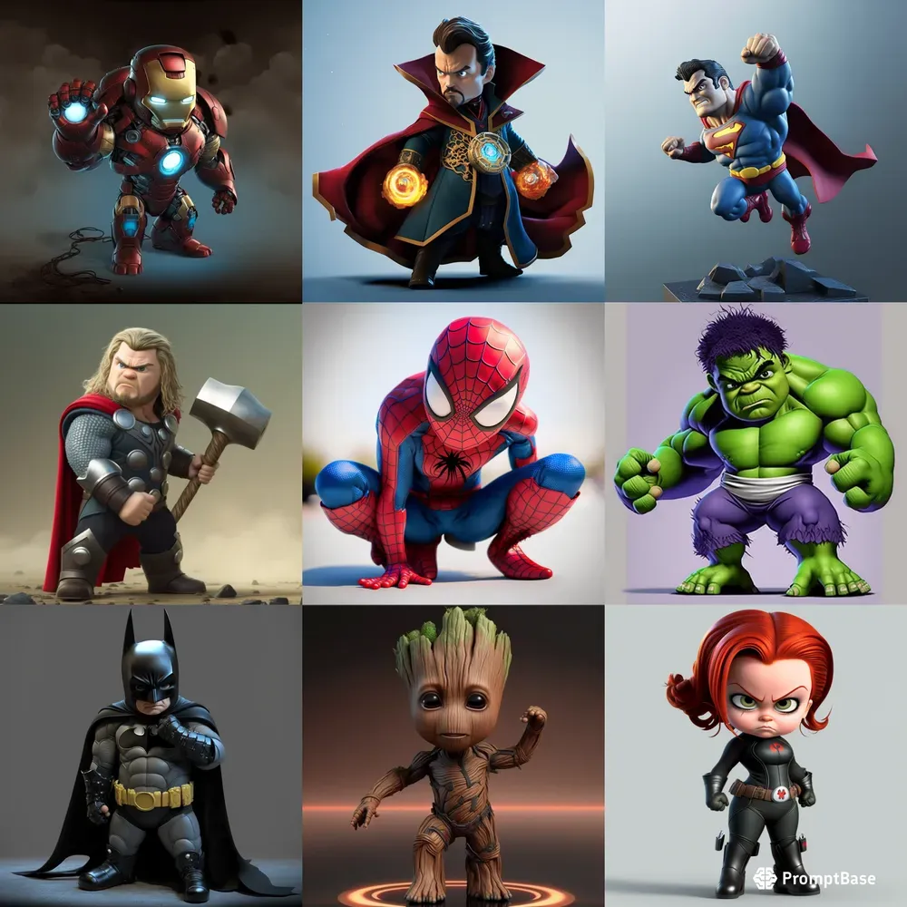 Mini Super Heroes 3D Midjourney Prompt | PromptBase