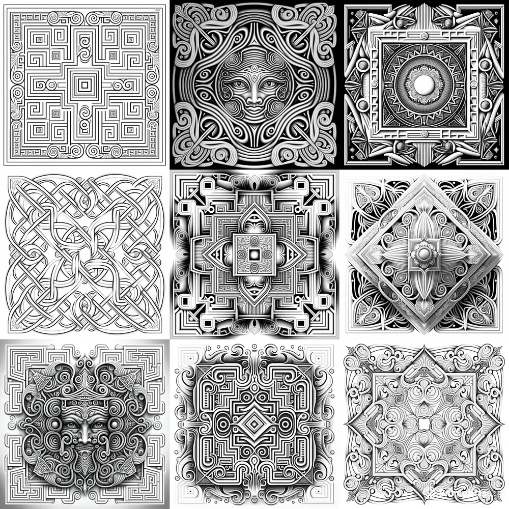 Geometric Pattern Coloring Pages Midjourney Prompt | PromptBase